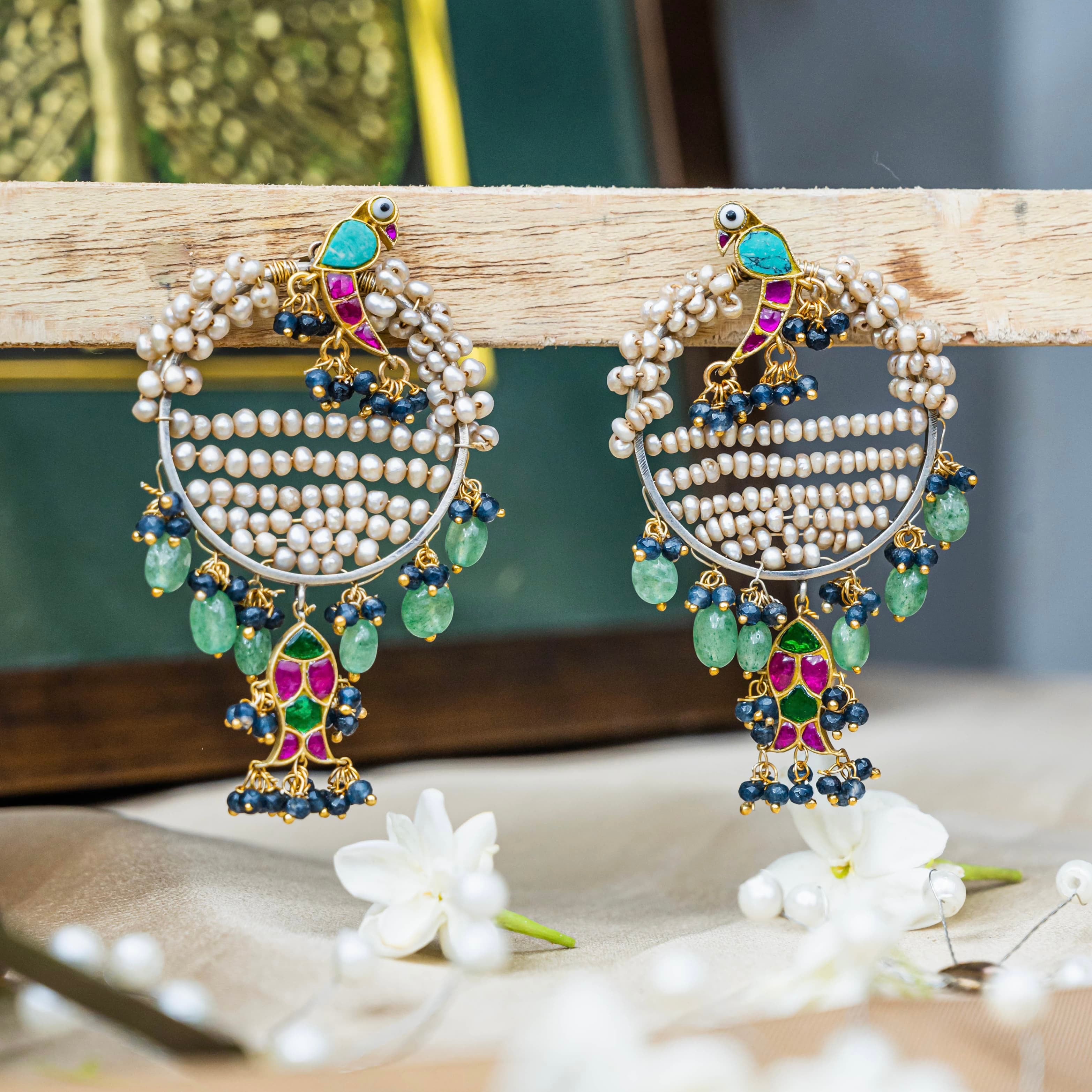 Contemporary Elegance Parrot Pearl Green Drop Earring – Crafts N Chisel